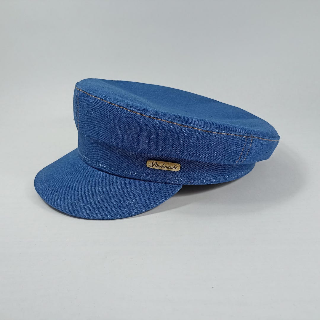 SALE!-TRAWLER 60cm Denim Breton Fisherman Cap Sailor Captains Nautical ...