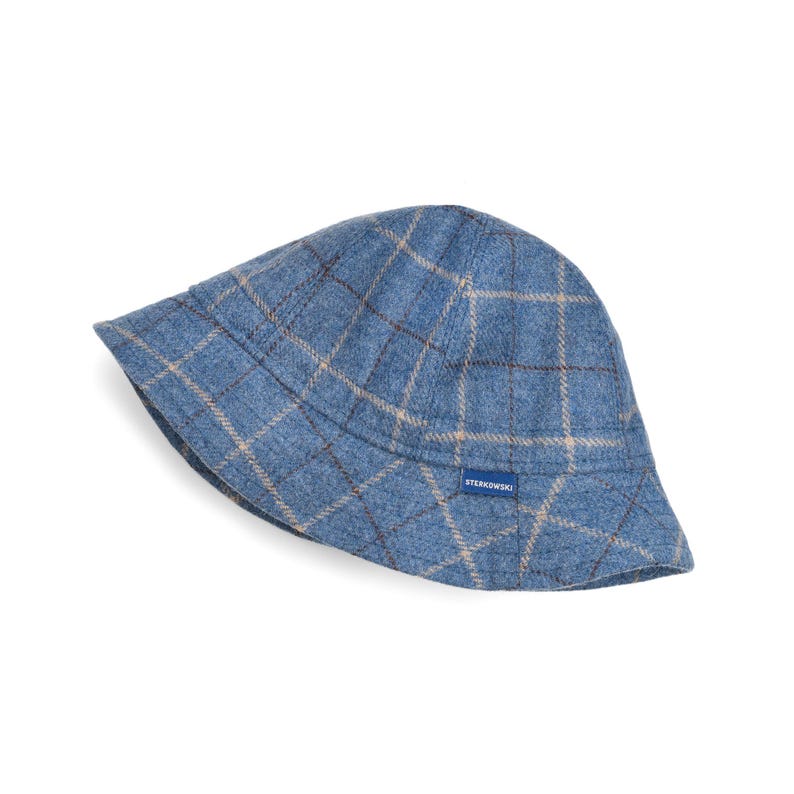 BUGGY Donegal Tweed Bucket Hat Blue Beige Check Plaid Military Boonie ...