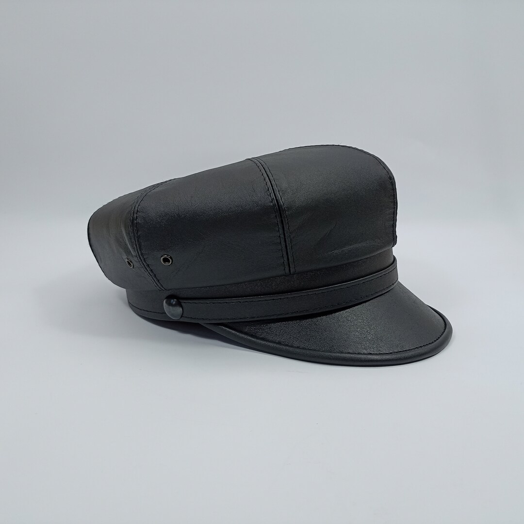 SALEHARLEY 61cm Natural Leather Peaked Retro Motorcycle Cap Rockabilly ...