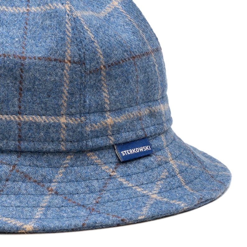 BUGGY Donegal Tweed Bucket Hat Blue Beige Check Plaid Military Boonie ...