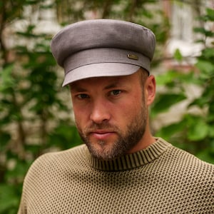 FIDDLER Linen Greek Fisherman Peaked Cap Jewish Airy Lightweight Sailor ...