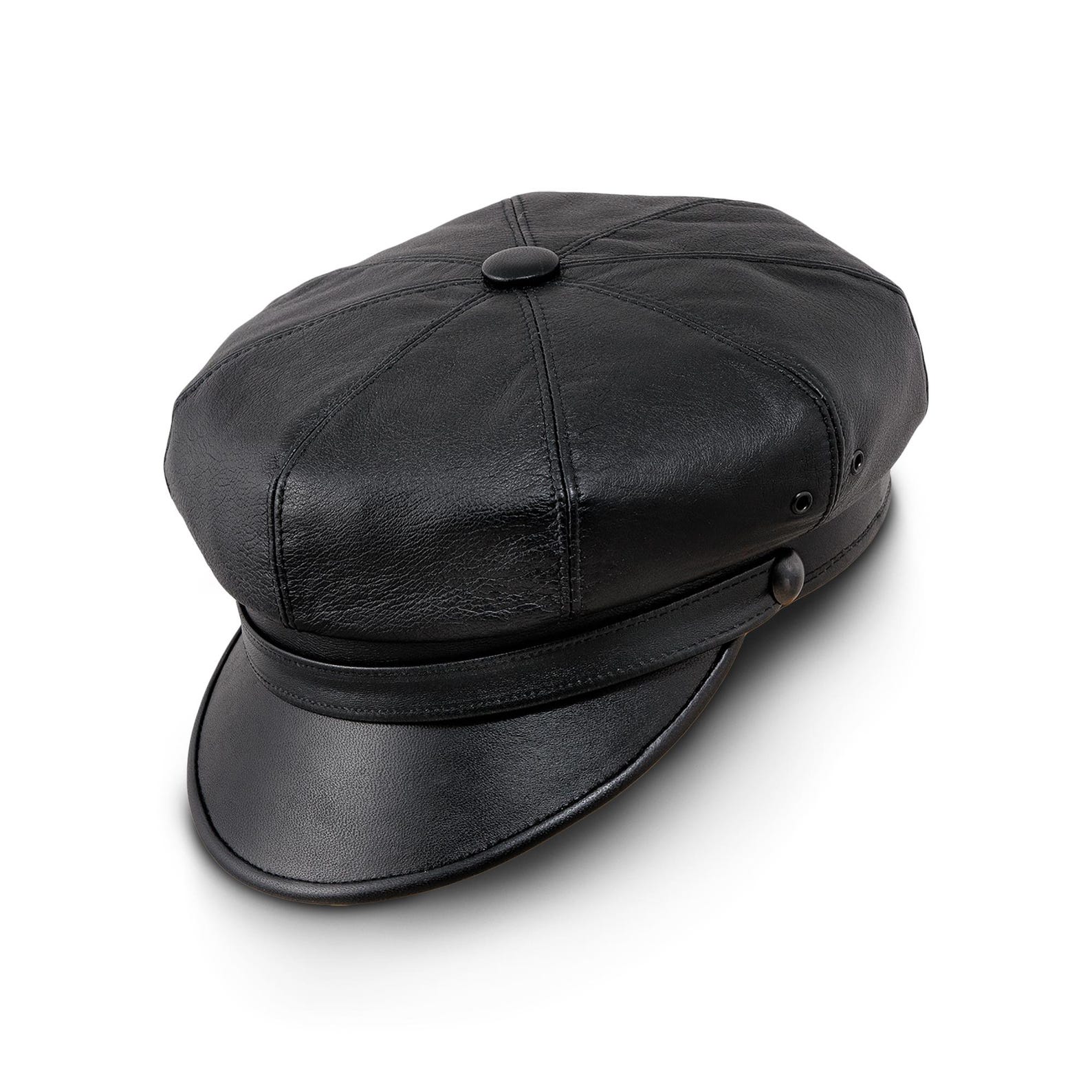HARLEY Natural Leather Peaked Motorcycle Cap Rockabilly Punk Style ...