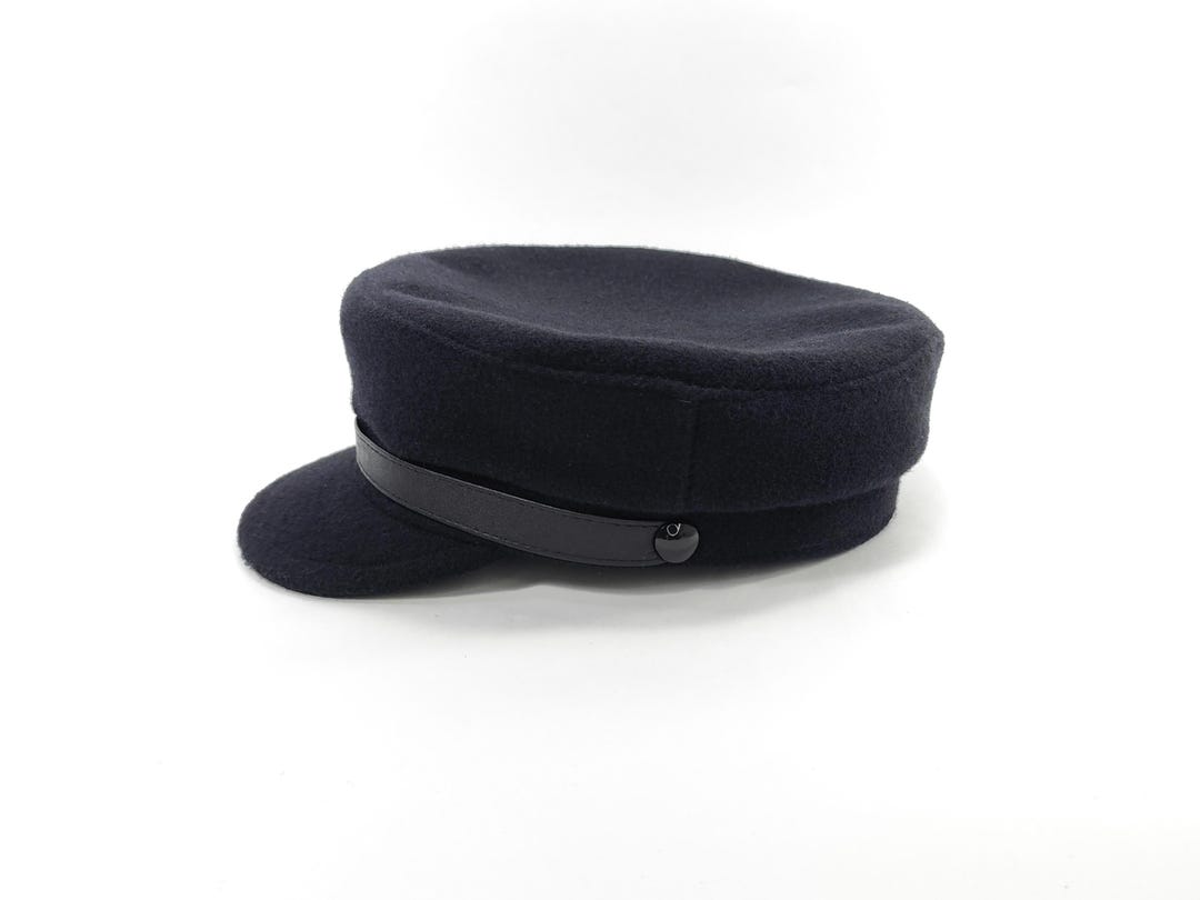 SALE PIREUS 60cm Wool Felt Fisherman Cap Black Melton Greek Fisherman ...