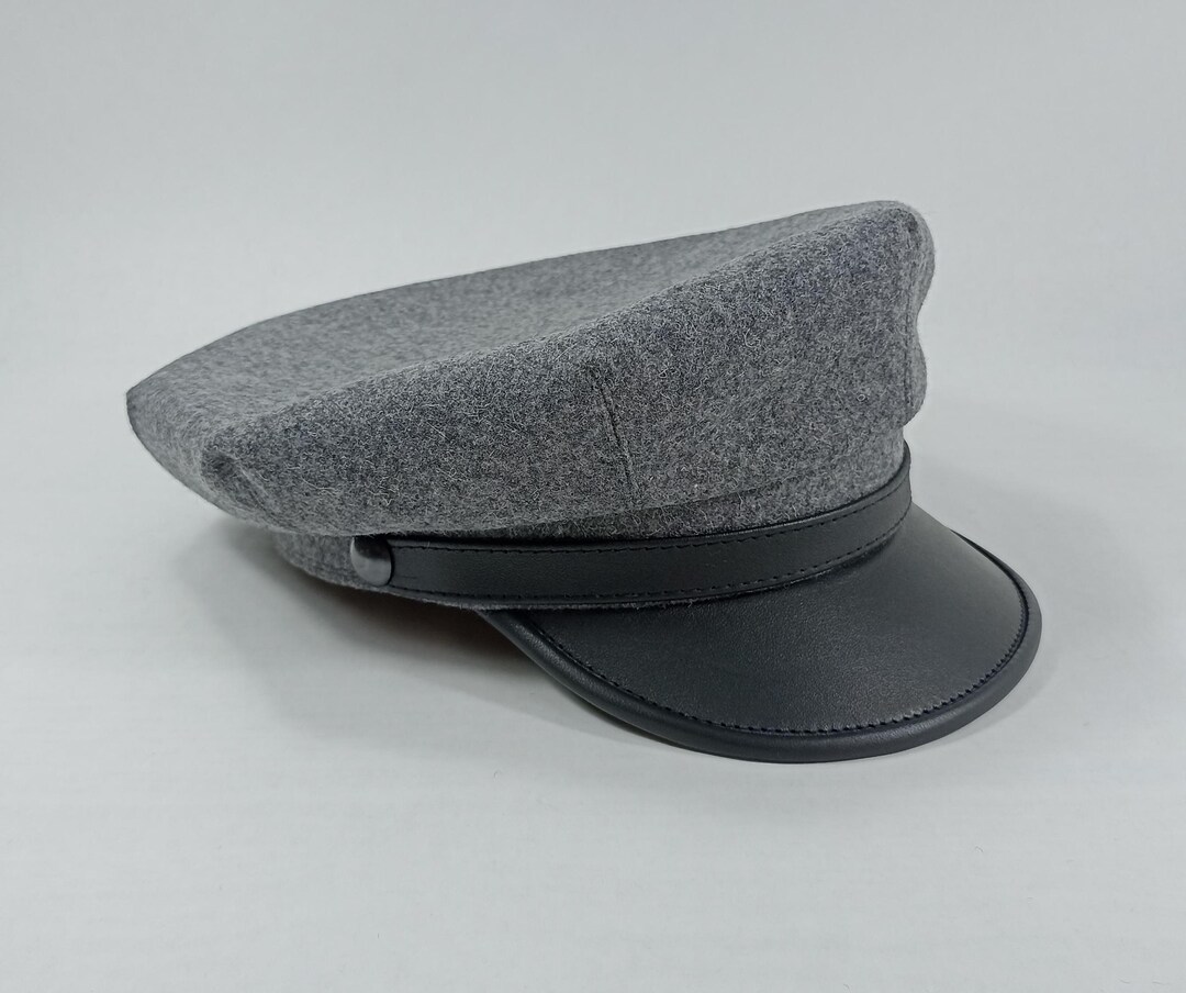 SALE!-MOTO 57cm Motorcycle Biker Peaked Cap Wool Cloth Leather Brim ...