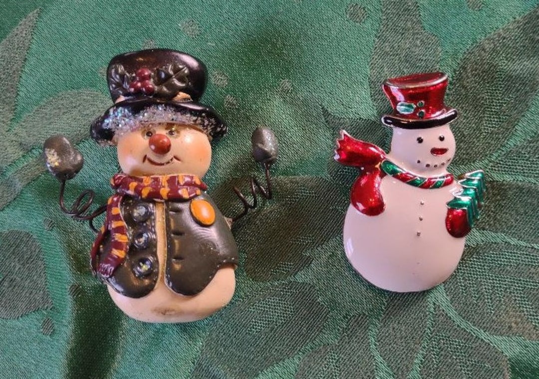 Vintage Duo of Snowman Pins - Enameled & 3D Snowman Christmas Pins ...