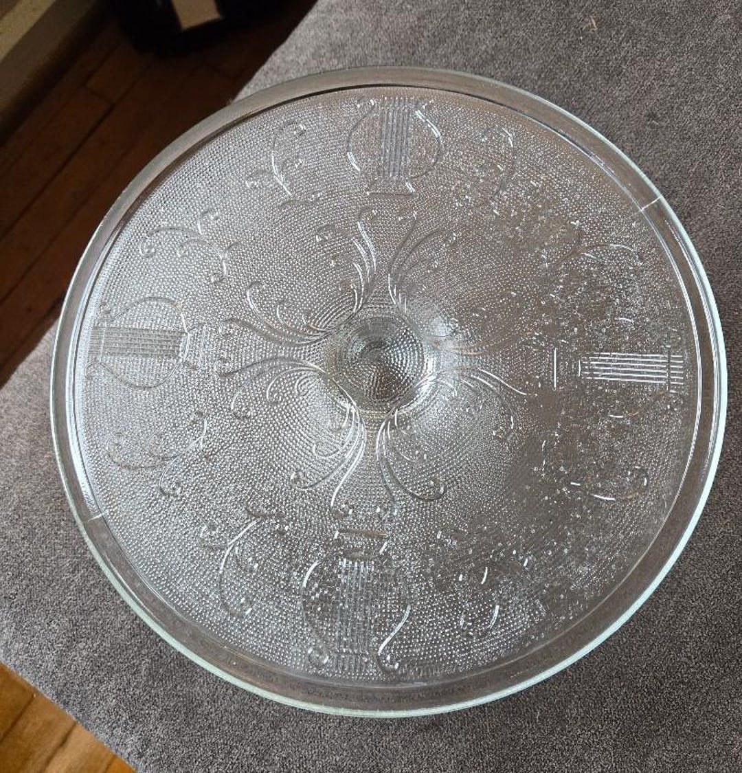 Vintage Depression Glass Cake Stand, Vintage Harp Pattern Pedestal Cake ...