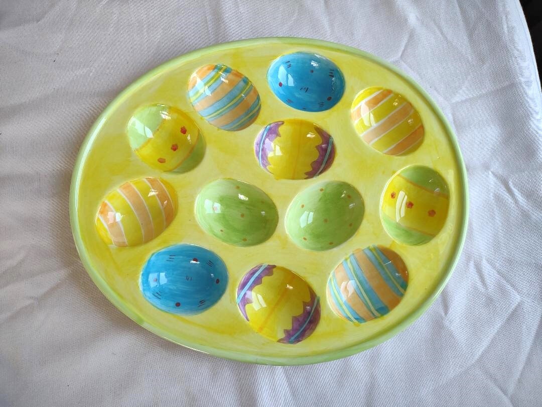 Vintage Easter Deviled Egg Plate Easter Egg Design Plate Spring Deviled ...