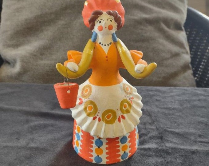 Vintage Russian Clay Dymkovo Doll, Russian Pottery Folk Art Doll ...