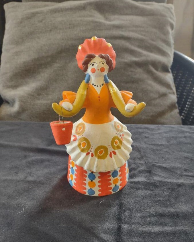 Vintage Russian Clay Dymkovo Doll, Russian Pottery Folk Art Doll ...