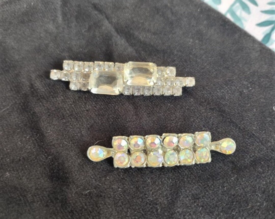 Vintage Art Deco Rhinestone Bar Brooches - AJC Signed Crystal Bar Pin ...