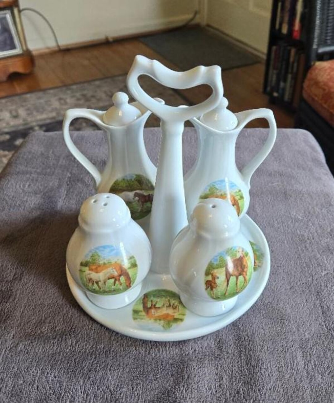 Vintage Liette Int. Porcelain Cruet Set With Caddy, Salt and Pepper ...