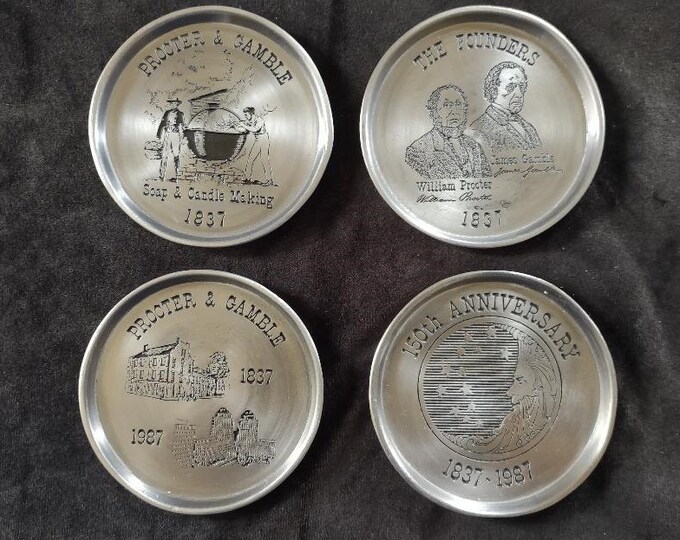 Procter & Gamble 1987 Pewter Coasters 150th Anniversary, Set of 4 ...