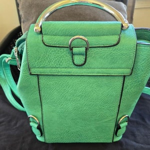 Vintage Green Leather Convertible Mini Backpack Purse, Crossbody ...