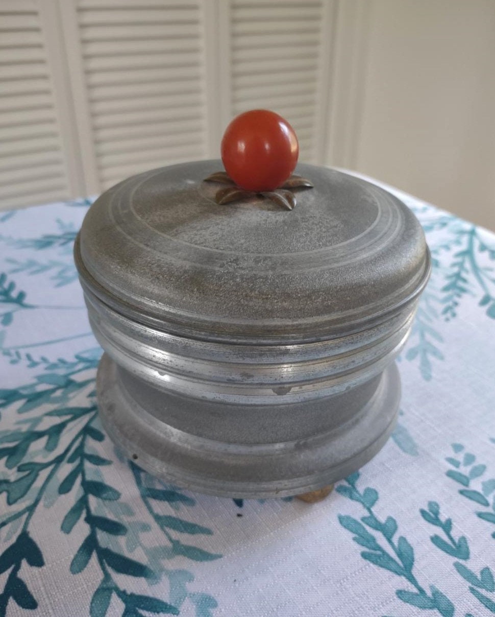 Vintage Powder Puff Holder Music Box Bakelite Knob Plays Suwannee River ...