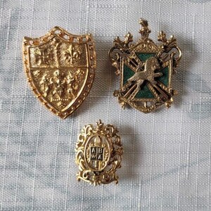 Vintage Heraldry Style Brooches Set of 3 Vintage Costume Brooches Pins ...