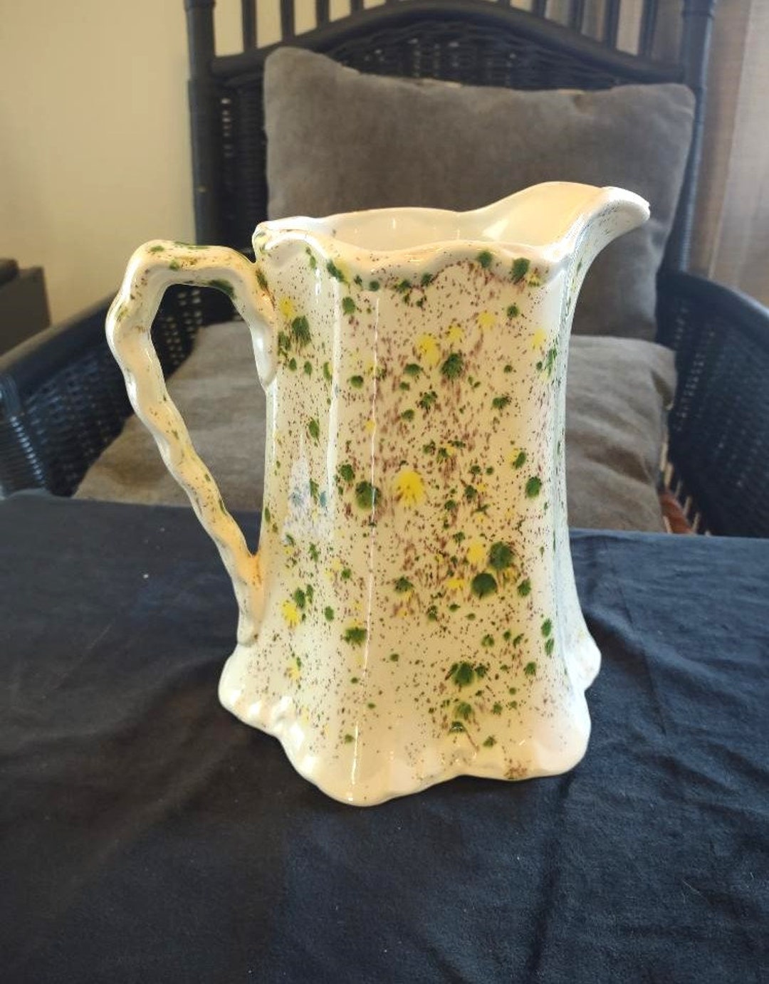 Vintage Violet & Green Spatter Water Pitcher, Purple and Green ...