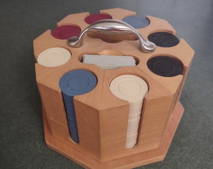 Vintage Golden Oak Poker Caddy Set, 240 Poker Chips, 1960's MCM Poker ...