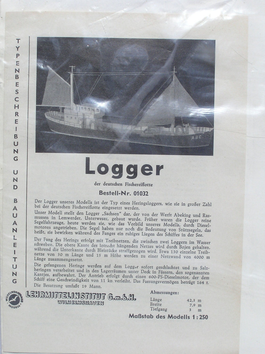 1960s Wilhelmshaven Logger Paper Card Boat Model: Vintage German ...