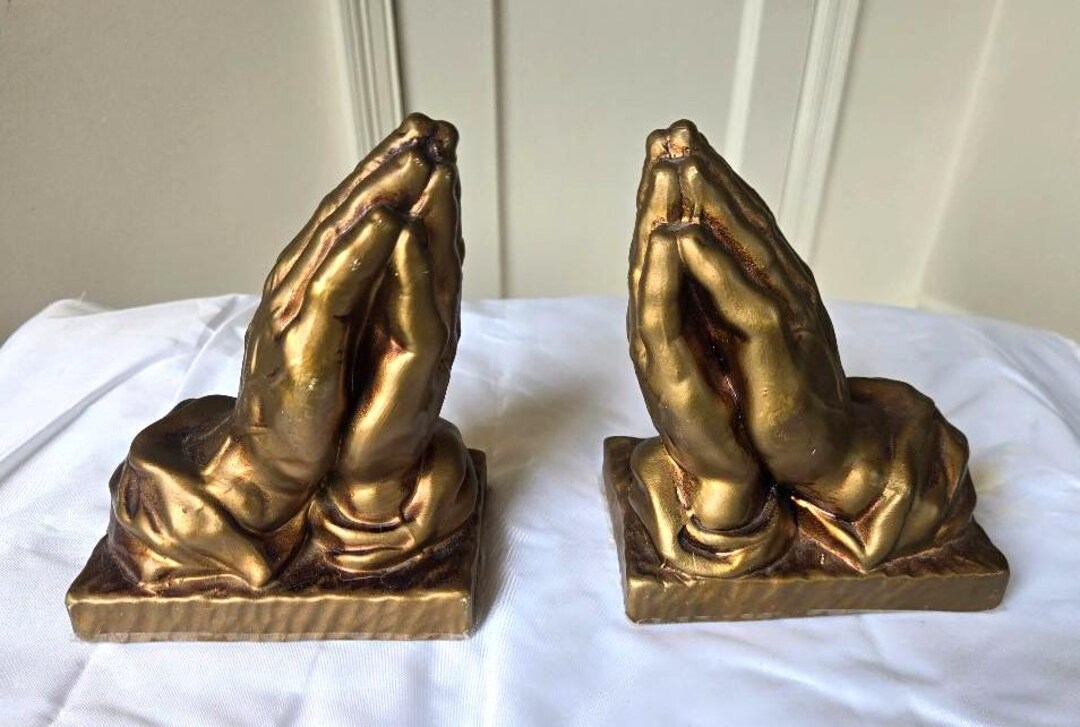 Vintage 1960's Pair of Golden Praying Hands Bookends by Lego of Japan ...