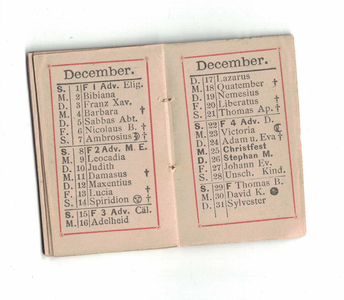 Antique 1872 Paper Kalender / Calendar in Book Form Carl | Etsy
