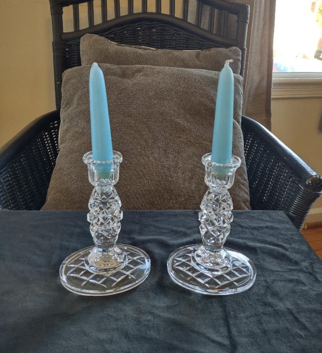 Pair Vintage Cut Crystal Candlesticks, Retro Wedding Decor, Mid Century ...