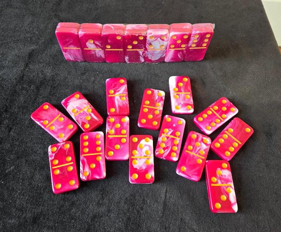 Vintage Hot Pink Swirl Resin Dominoes, Double Six Set of 28, Pink ...