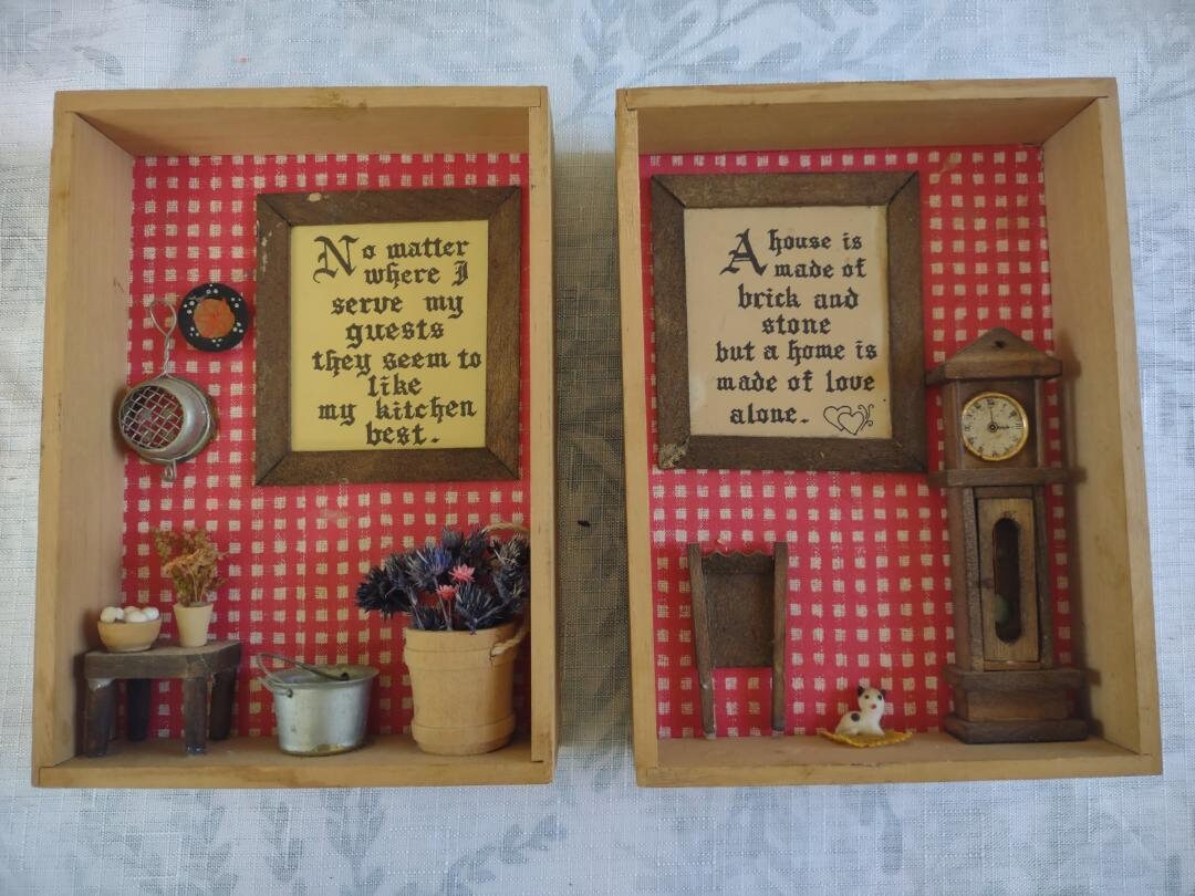 Vintage Pair of Enesco Shadowbox With Kitchen & Clock Miniatures ...