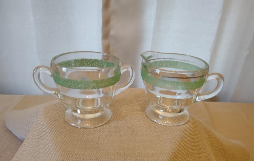 Vintage Kent Green Stripe Sugar and Creamer Set - 1940s Kitchenware - Etsy