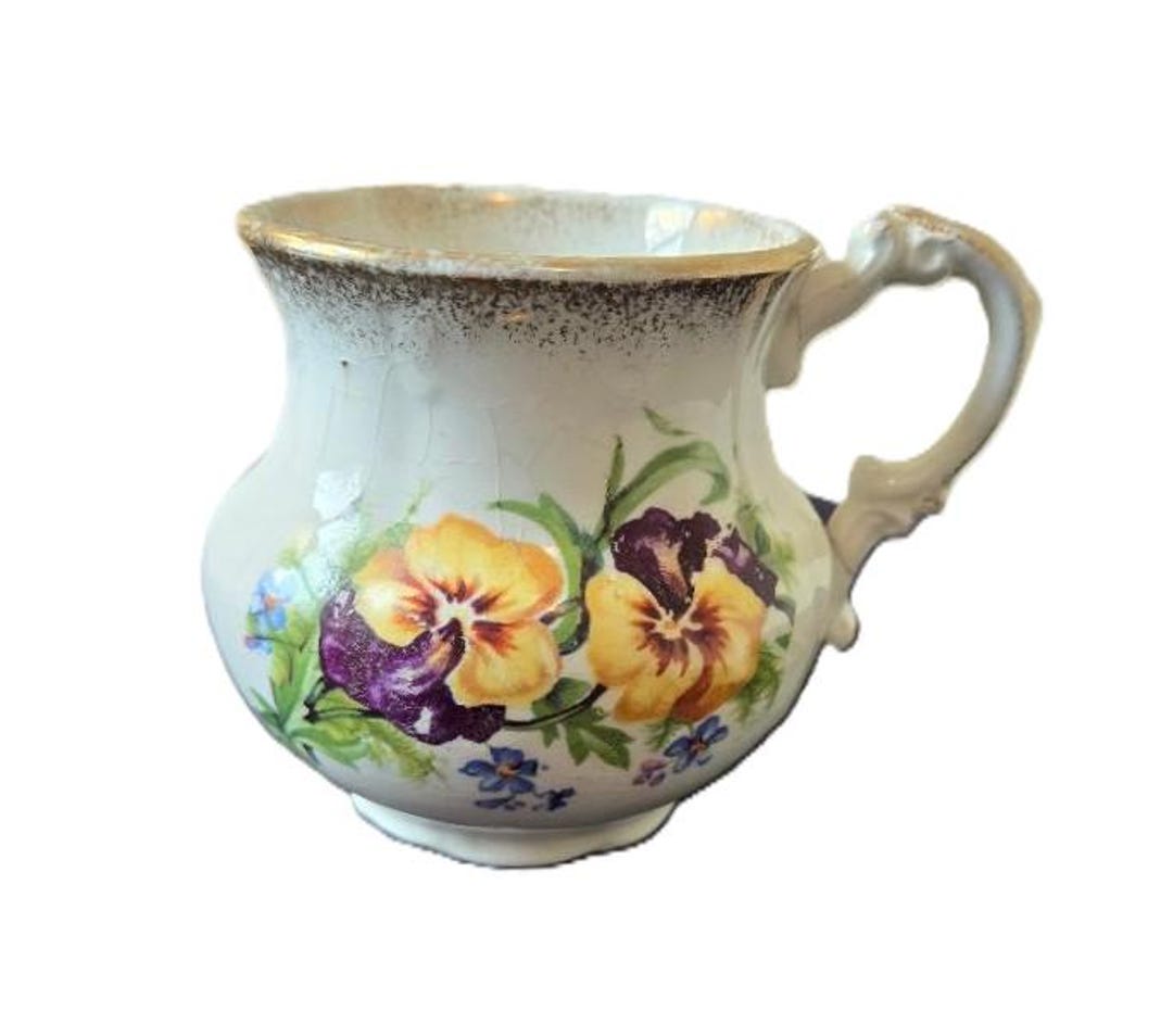Vintage Anchor Pottery Floral Cup: Gold Pansies, Trenton NJ - Etsy
