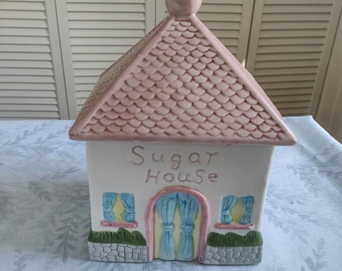 Vintage Sugar House Cookie Jar, Pastel Cottage Biscuit Jar, Country ...