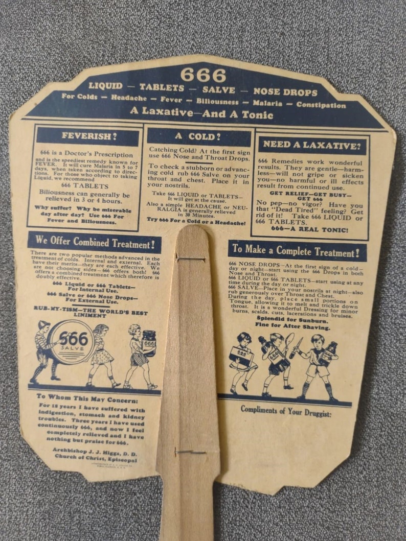 Vintage Advertising Hand Fan 666 Tonic Cardboard Drug Store - Etsy