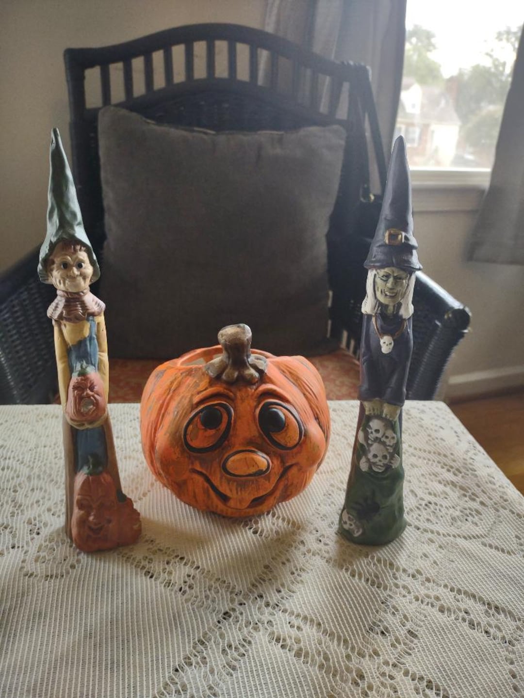 Vintage Ceramic Halloween Decorations Set With Pumpkin Planter and ...