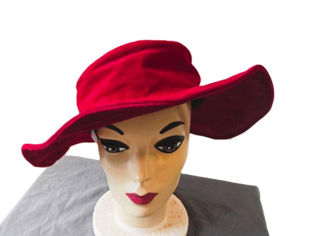 Vintage Red Leather Floppy Ladies Hat With Wired Brim, Boho Wide ...