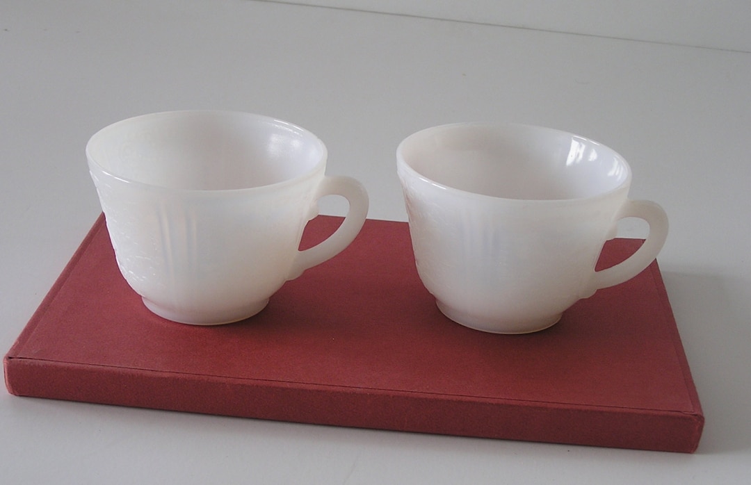 Vintage Iridescent Milk Glass Cups: Cameo Pattern, Set of 2 - Etsy