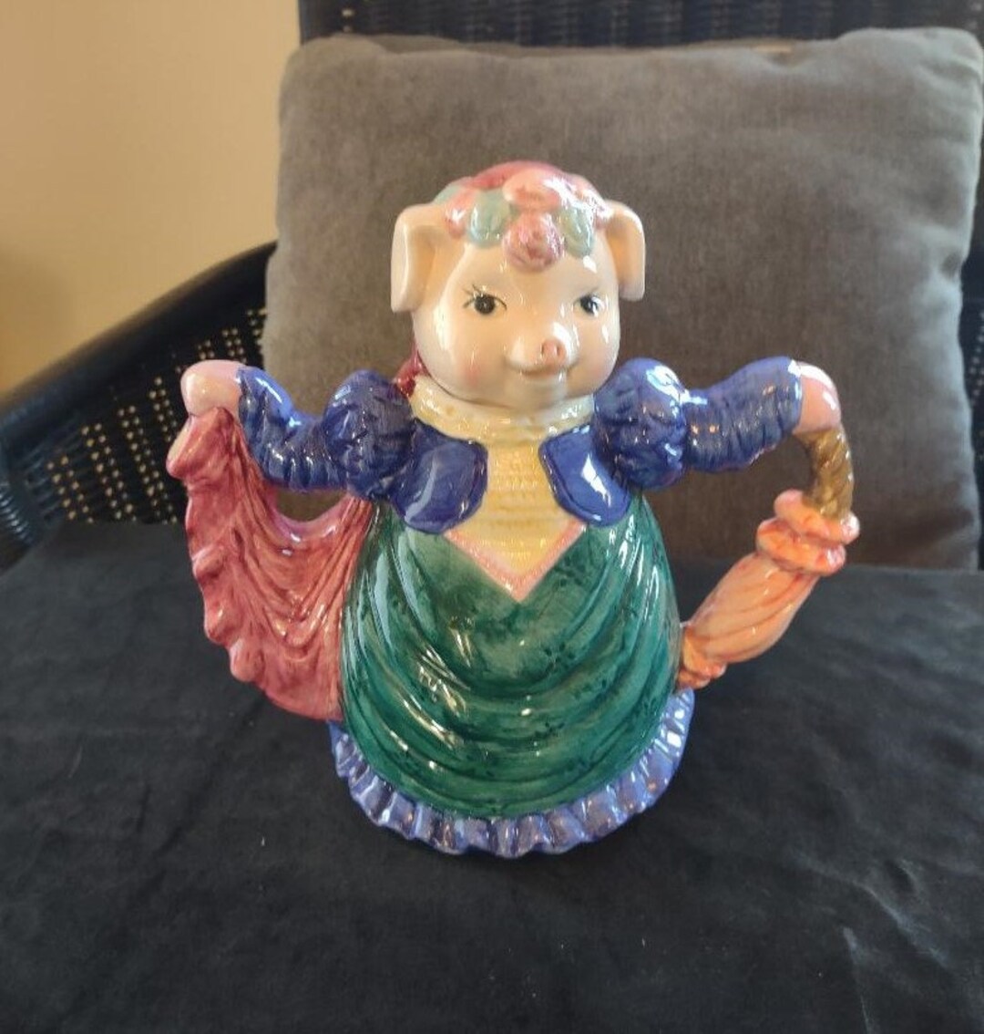 Vintage Hand Painted Medieval Damsel Pig Teapot by the Shops at ...