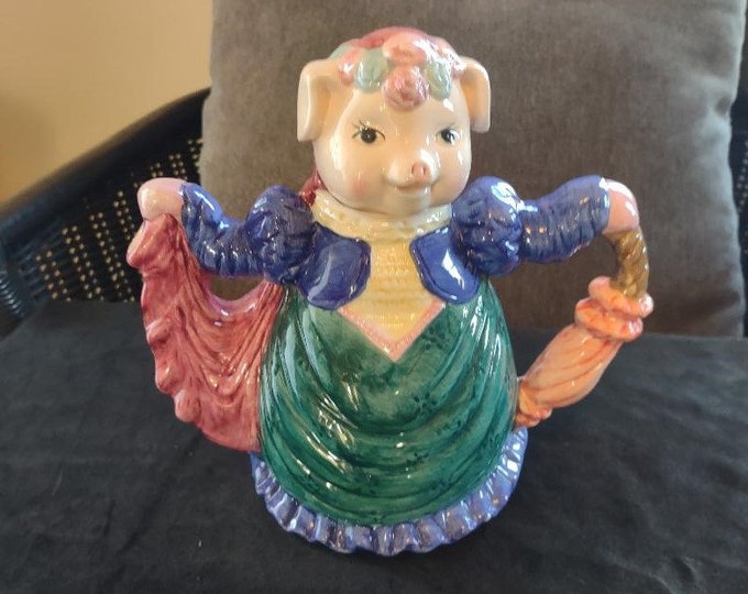 Vintage Hand Painted Medieval Damsel Pig Teapot by the Shops at ...