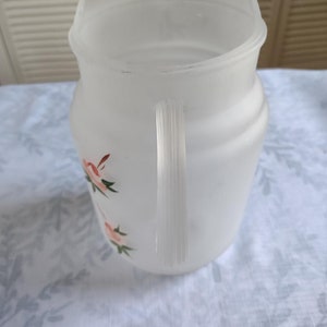 Vintage Frosted Glass Juice Pitcher W/ Hand Painted Roses - Frosted ...