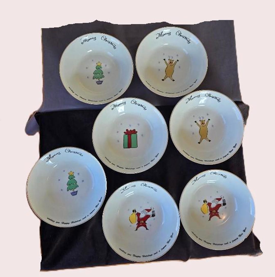 Vintage MB Merry Brite Christmas Bowls: Set of 7 Holiday Porcelain ...