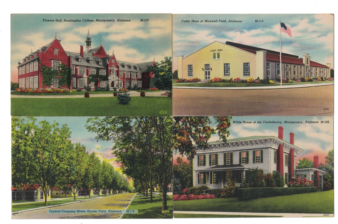 Set of 4 Color WWII Postcards - Gunter Field Alabama - Confederate ...