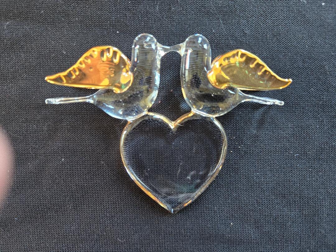 Vintage Crystal Love Doves on A Heart Light Catcher / Ornament, Gold ...