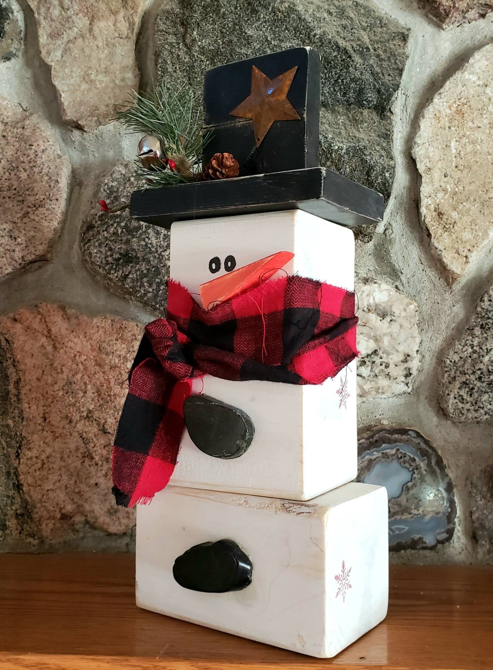Large Wood Snowman Natural Wood Block Snowman Handmade - Etsy
