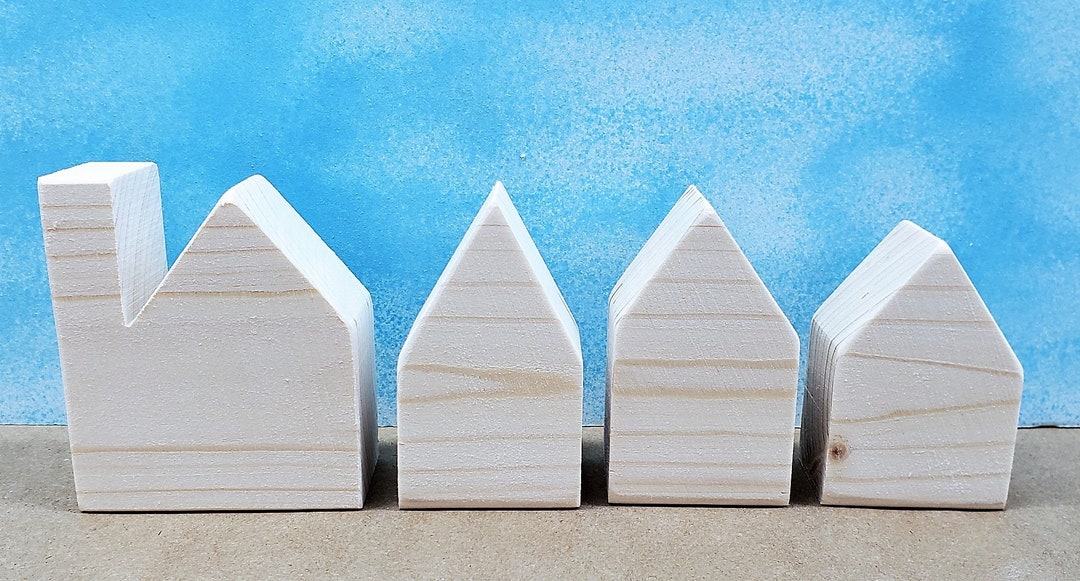 Wood House Shapes, 4 Block Set, Tiered Tray, Wood Blocks, Unfinished ...
