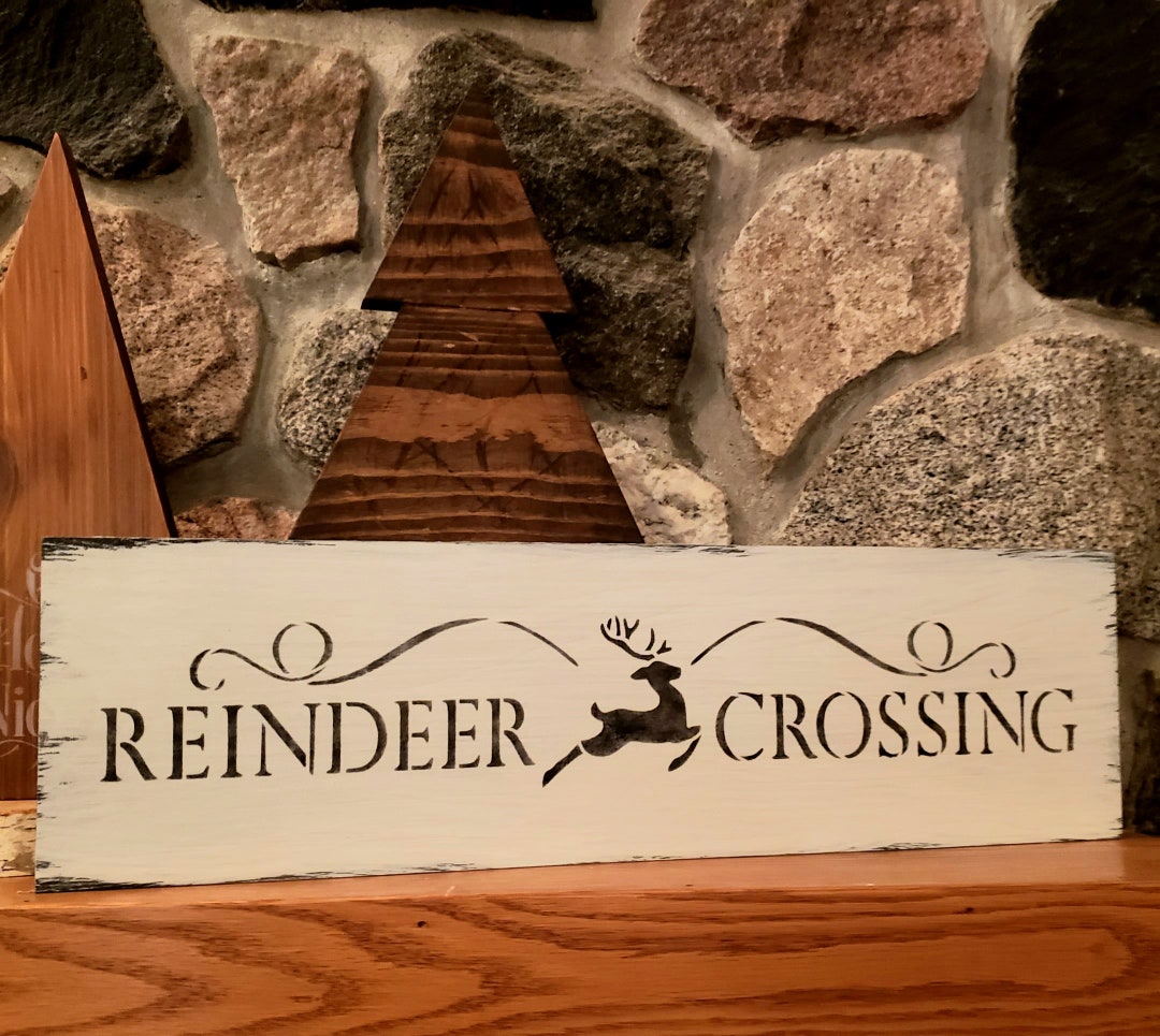 Handmade Reindeer Crossing Wood Sign, Christmas Sign, Reindeer Crossing ...
