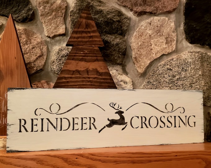 Handmade Reindeer Crossing Wood Sign, Rustic Christmas Decor - Etsy