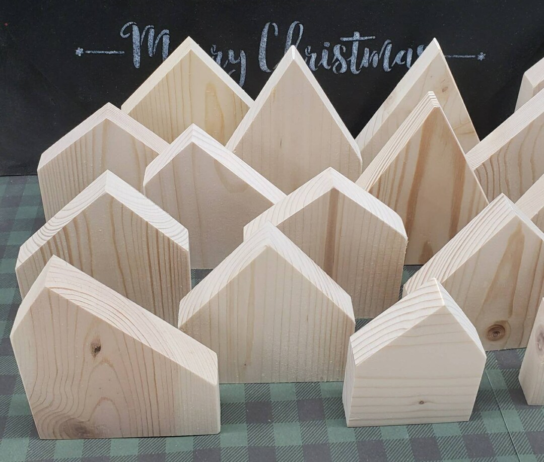 20 Small Wood House Shapes, Solid Wood, 3 to 4 In. Tall, Sanded Ready ...