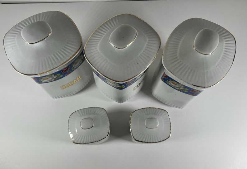 Vintage White Block Germany Floral Blue Band Canister Set of 5 - Etsy