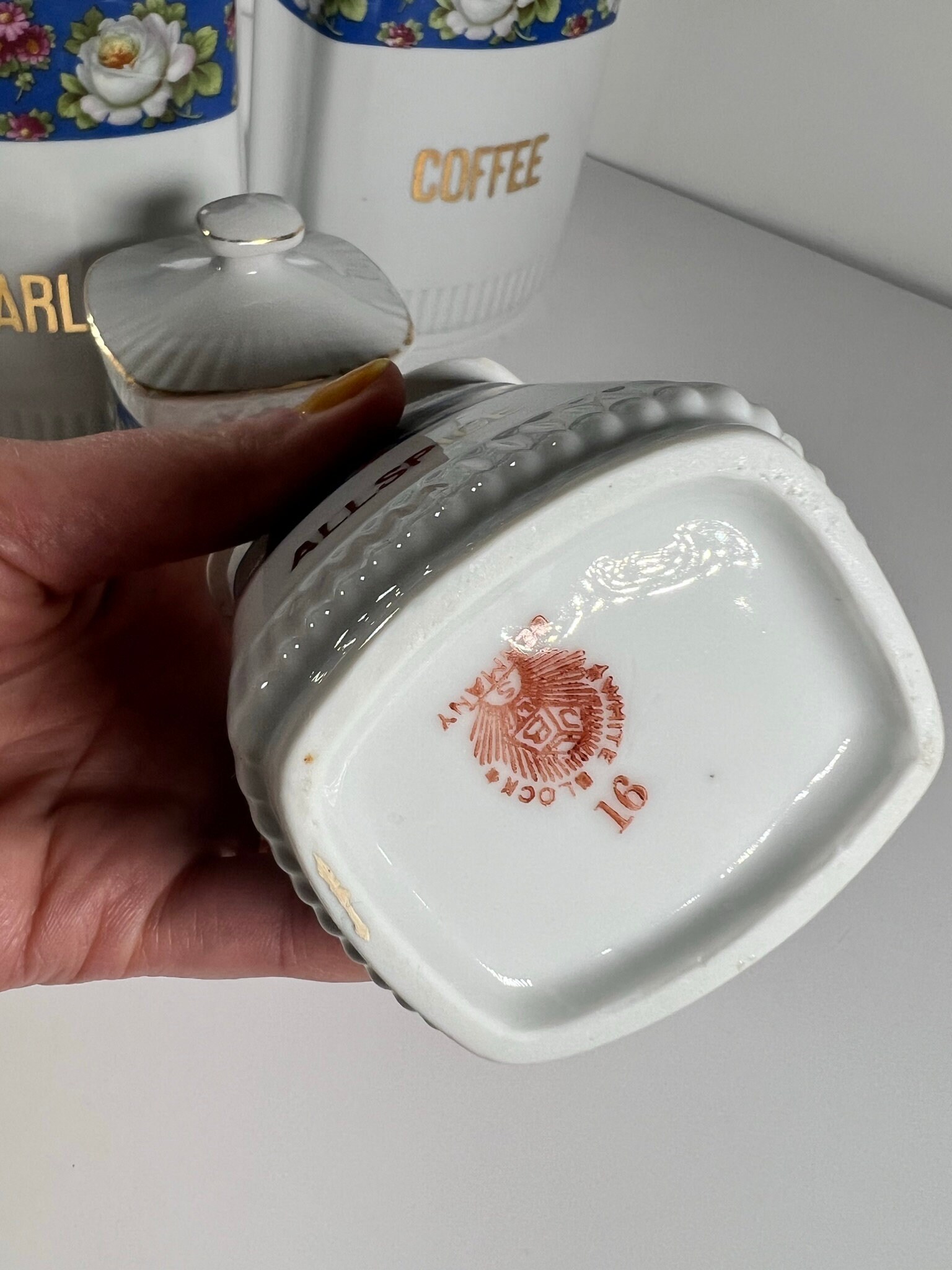 Vintage White Block Germany Floral Blue Band Canister Set of 5 - Etsy