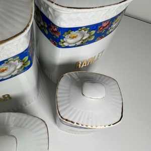 Vintage White Block Germany Floral Blue Band Canister Set of 5 - Etsy