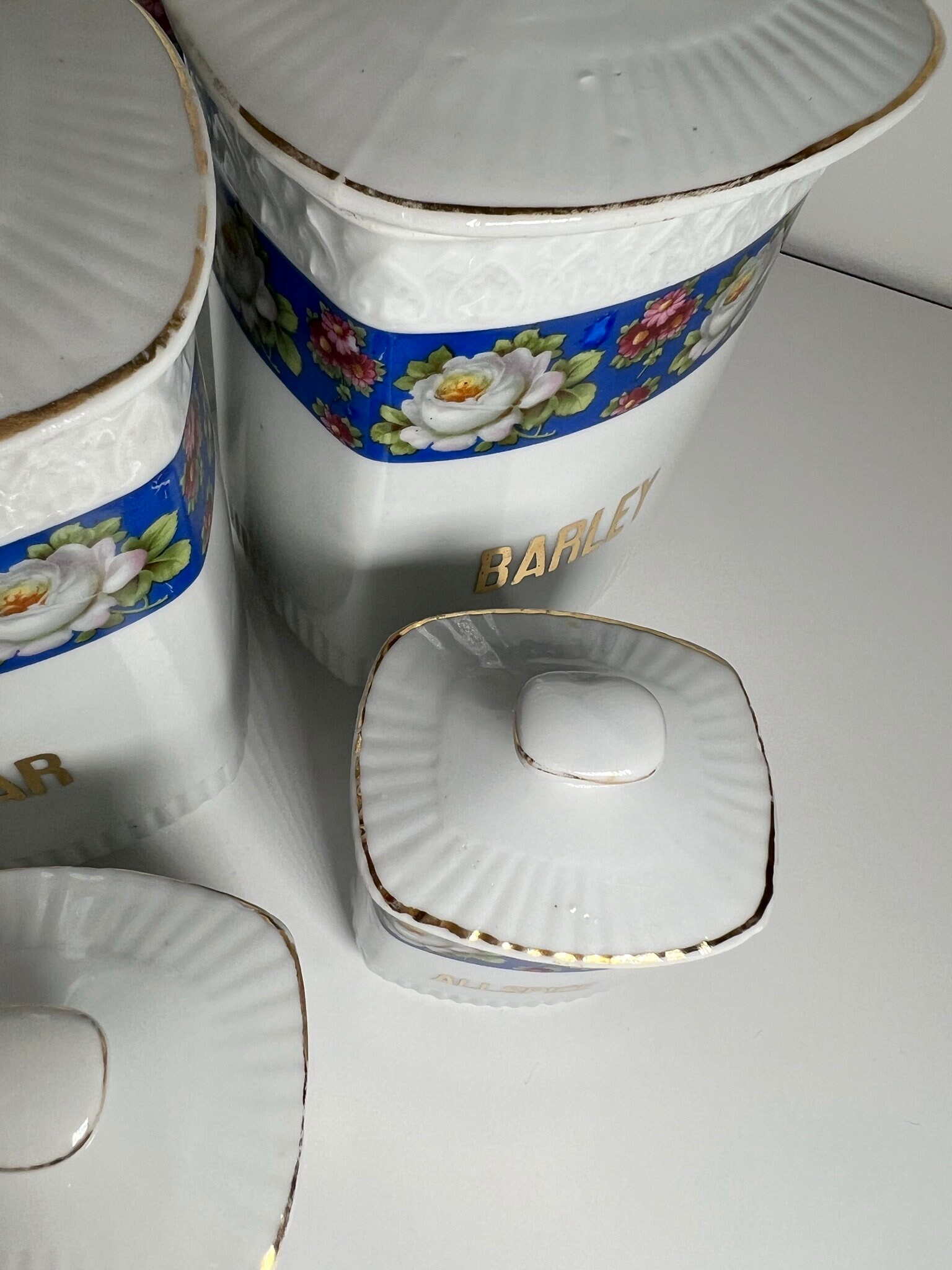 Vintage White Block Germany Floral Blue Band Canister Set of 5 - Etsy