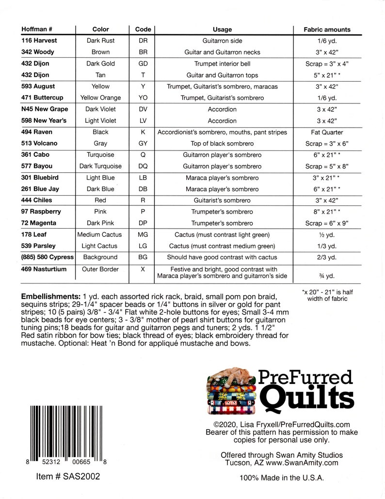 EL MARIACHI CINCO - Foundation Paper Piecing Quilt Pattern - Lisa ...